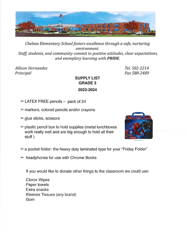 Back to School Information | Chelsea Elementary School